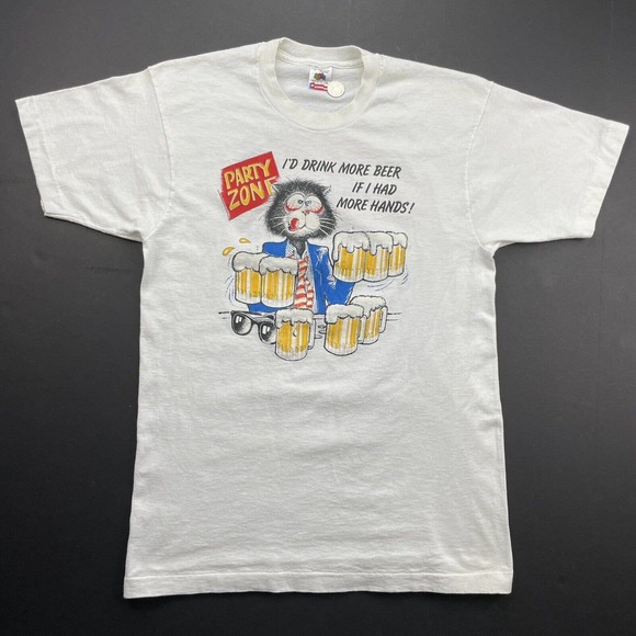 Shirts | Vintage 9s Party Zone Drink More Beer Cat Funny Obscene Adult ...